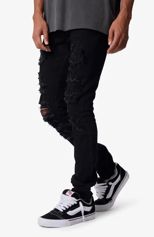 Mnml Rhinestone Detail Ripped & Distressed Skinny Jeans