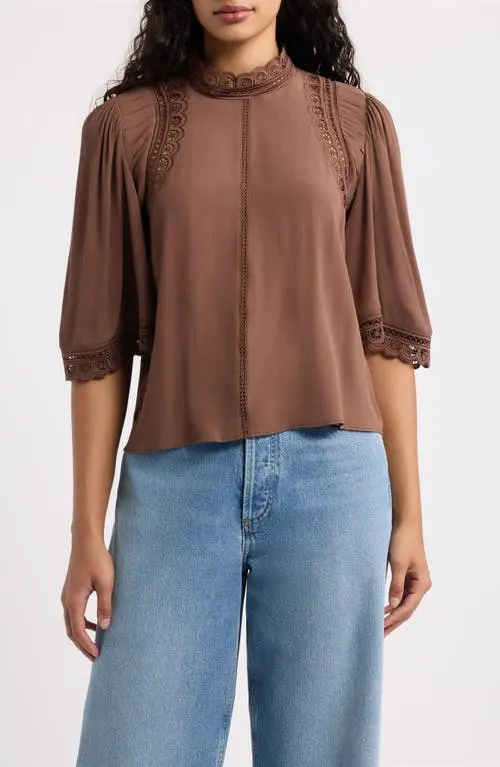 Love The Label Fiona Lace Trim Mock Neck Top