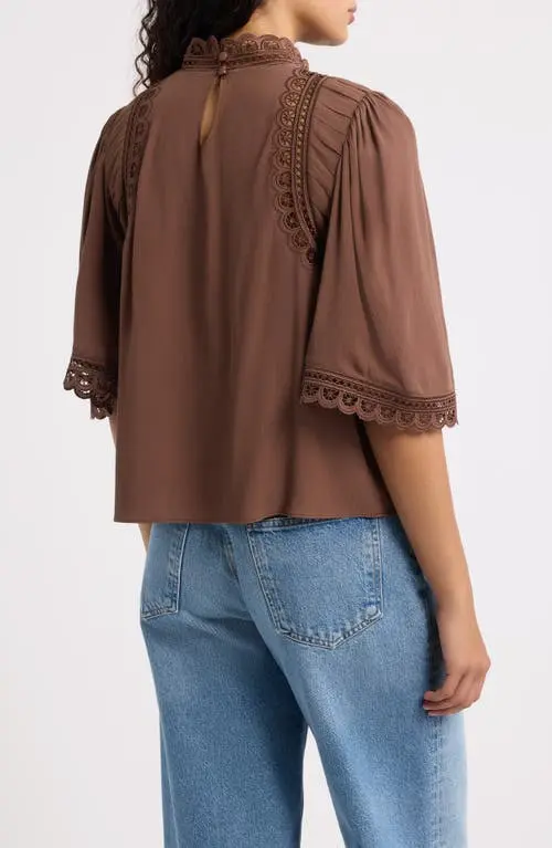 Love The Label Fiona Lace Trim Mock Neck Top
