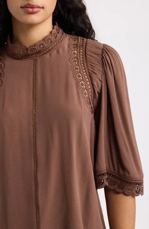 Love The Label Fiona Lace Trim Mock Neck Top