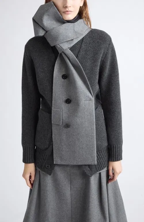 Sacai Mixed Media Flannel Panel Wool Blend Cardigan - Gray