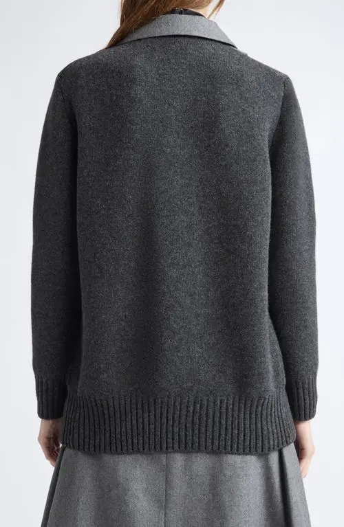 Sacai Mixed Media Flannel Panel Wool Blend Cardigan - Gray