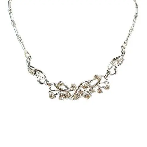 MADISON BEVERLY HILLS Vintage 1950s Rhodium-plated Tone Rhinestone Vine Collar Necklace - Silver