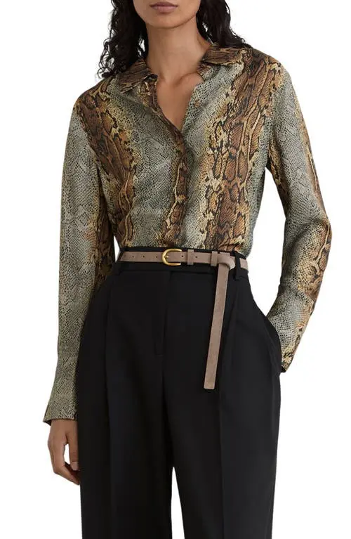 REISS Lyla Snakeskin Print Long Sleeve Shirt
