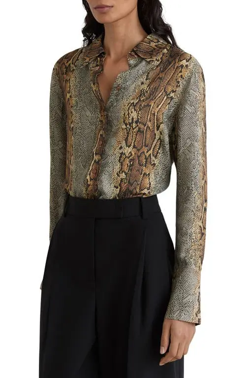 REISS Lyla Snakeskin Print Long Sleeve Shirt