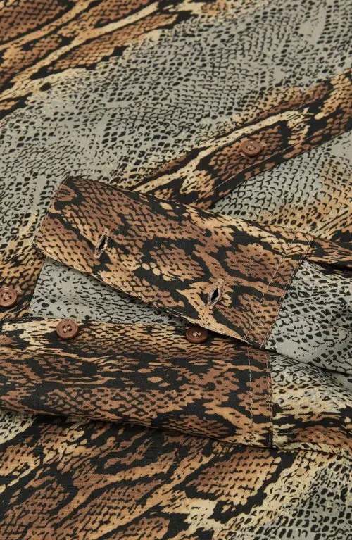 REISS Lyla Snakeskin Print Long Sleeve Shirt