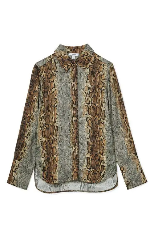 REISS Lyla Snakeskin Print Long Sleeve Shirt