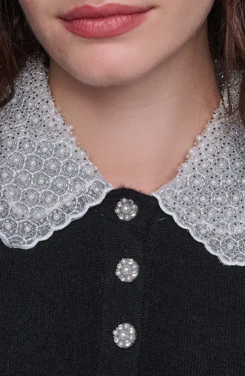Karl Lagerfeld Paris Beaded Collar Wool Blend Sweater - Black