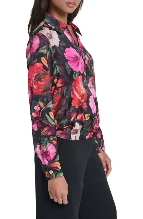 Karl Lagerfeld Paris Allover Print Long Sleeve Woven Shirt - Black Multi