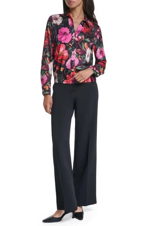 Karl Lagerfeld Paris Allover Print Long Sleeve Woven Shirt - Black Multi