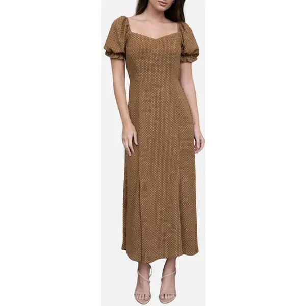 BLU PEPPER Print Puff Sleeve Maxi Dress - Light Brown