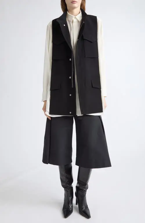Sacai Bonding Faille Wide Leg Pants - Black