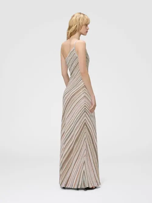 Missoni One-shoulder Striped Long Dress With Sequins