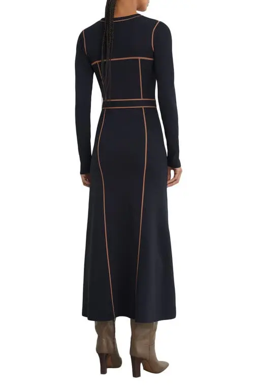REISS Etta Long Sleeve Midi Sweater Dress - Navy/camel