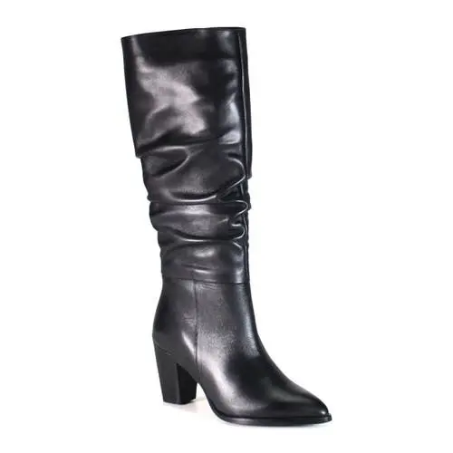 DIBA TRUE Fresh Rain Leather Ruched Knee High Boot - Black