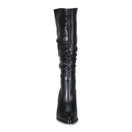 DIBA TRUE Fresh Rain Leather Ruched Knee High Boot - Black