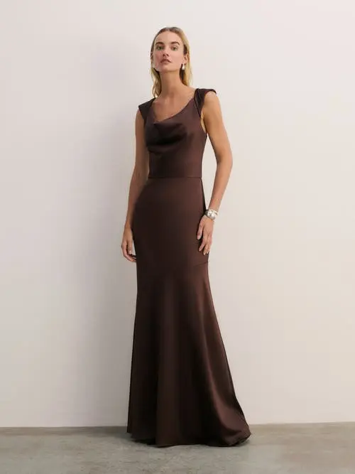 The Fold Cowl Neck Fit Flare Evening Gown