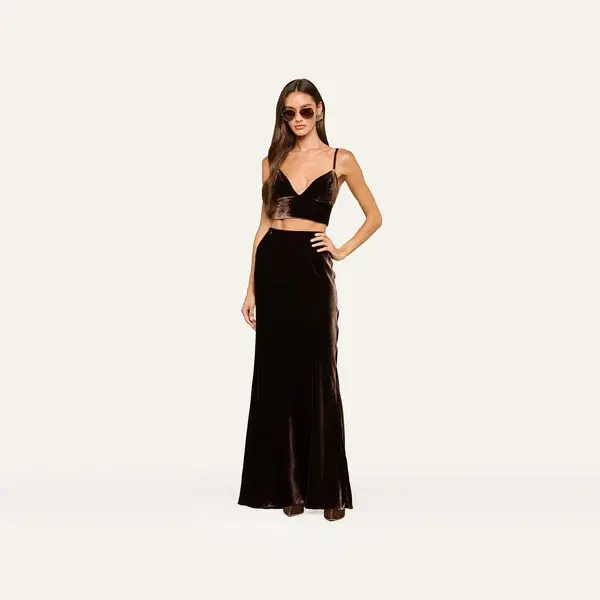 L'Agence Zeta Velvet Maxi Skirt - Dark Java