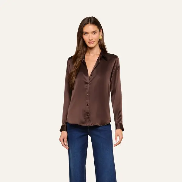 L'Agence Tyler Silk Blouse Top - Dark Java