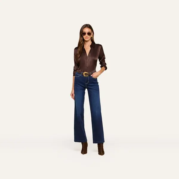 L'Agence Tyler Silk Blouse Top - Dark Java