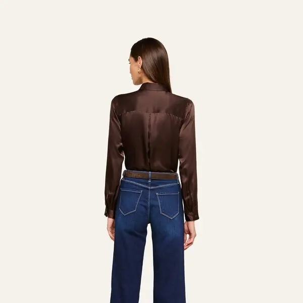 L'Agence Tyler Silk Blouse Top - Dark Java
