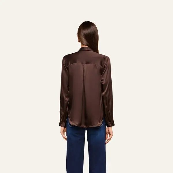 L'Agence Tyler Silk Blouse Top - Dark Java