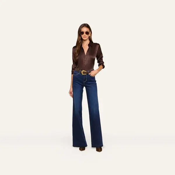 L'Agence Tyler Silk Blouse Top - Dark Java