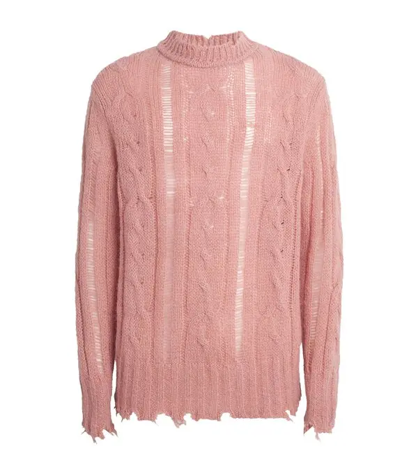 SYSTEM Cable-knit Distressed Sweater