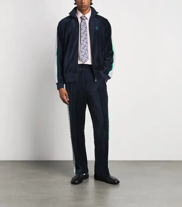 Drole De Monsieur Velour Embroidered Track Sweatpants