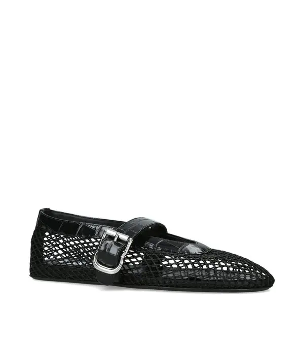 Alaïa Croc-embossed Leather Mesh Ballet Flats - Black
