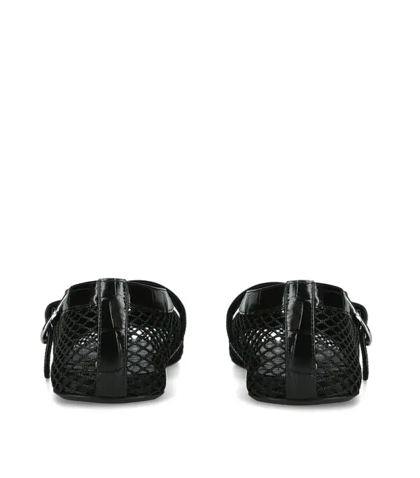 Alaïa Croc-embossed Leather Mesh Ballet Flats - Black