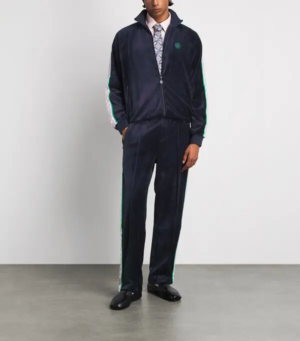 Drole De Monsieur Velour Embroidered Track Jacket