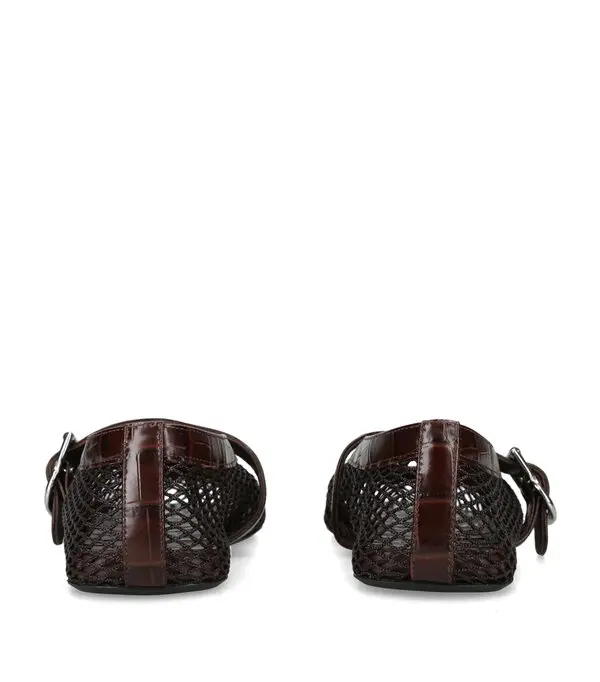 Alaïa Croc-embossed Leather Mesh Ballet Flats - Brown