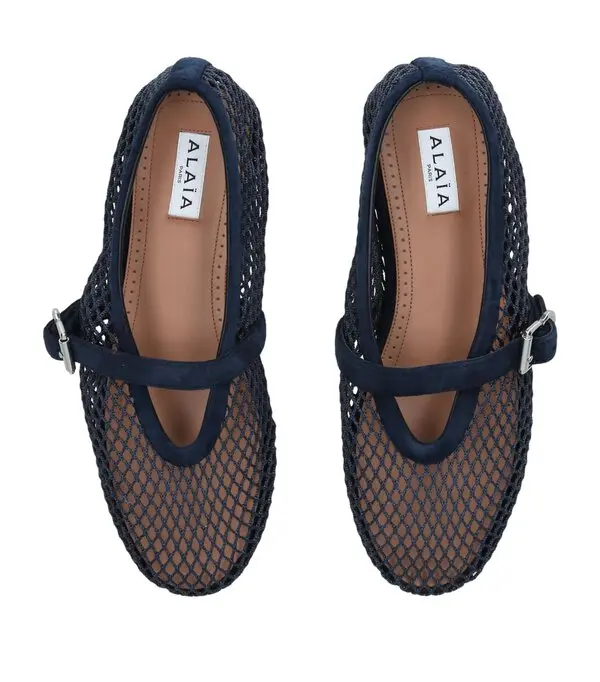 Alaïa Suede Mesh Ballet Flats - Blue