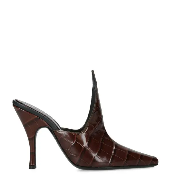 Alaïa Croc-embossed Leather Sculptural Mules 100