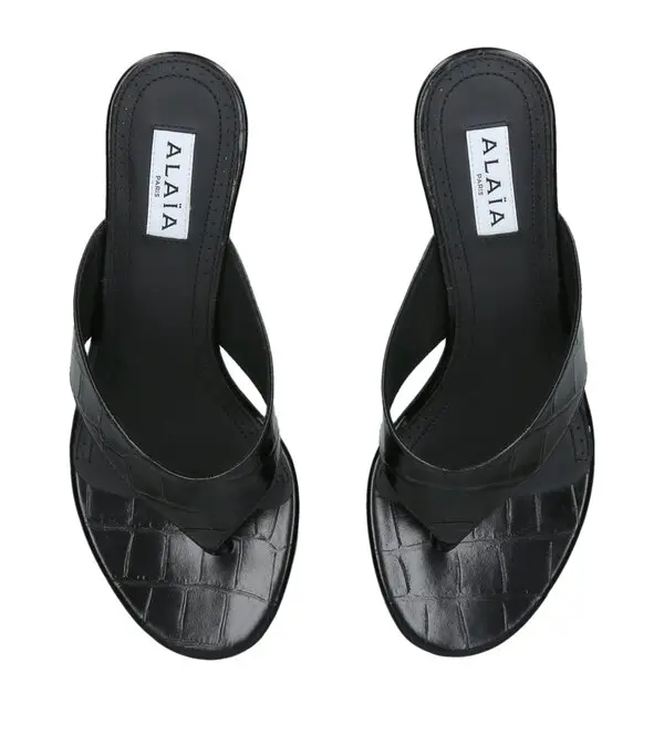 Alaïa Croc-embossed Leather Infra Thong Mules 55