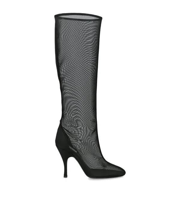Alaïa Mesh Heeled Knee Boots 100 - Black