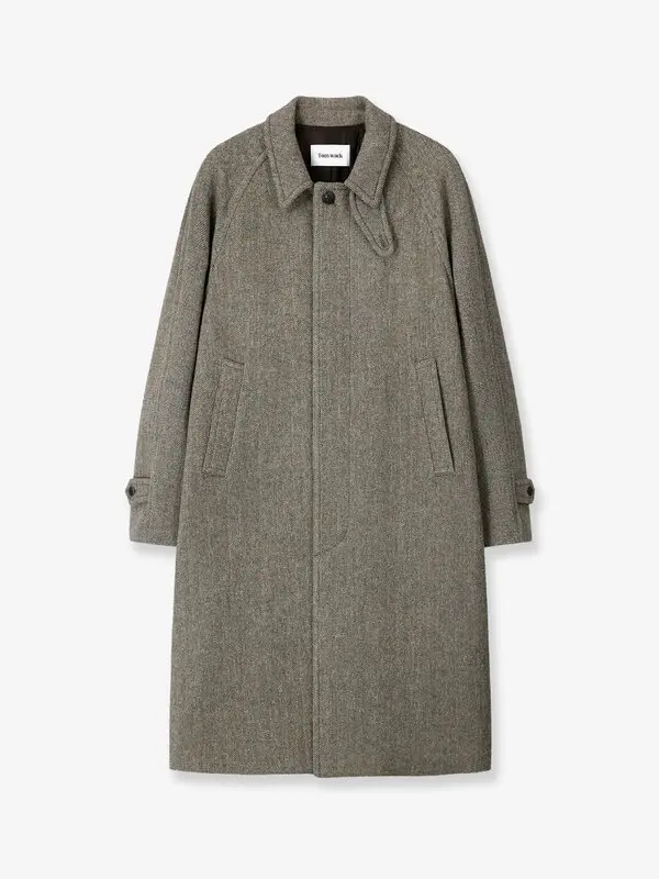 TONYWACK Singlebreasted Wool Coat With A Herringbone Pattern - Brown