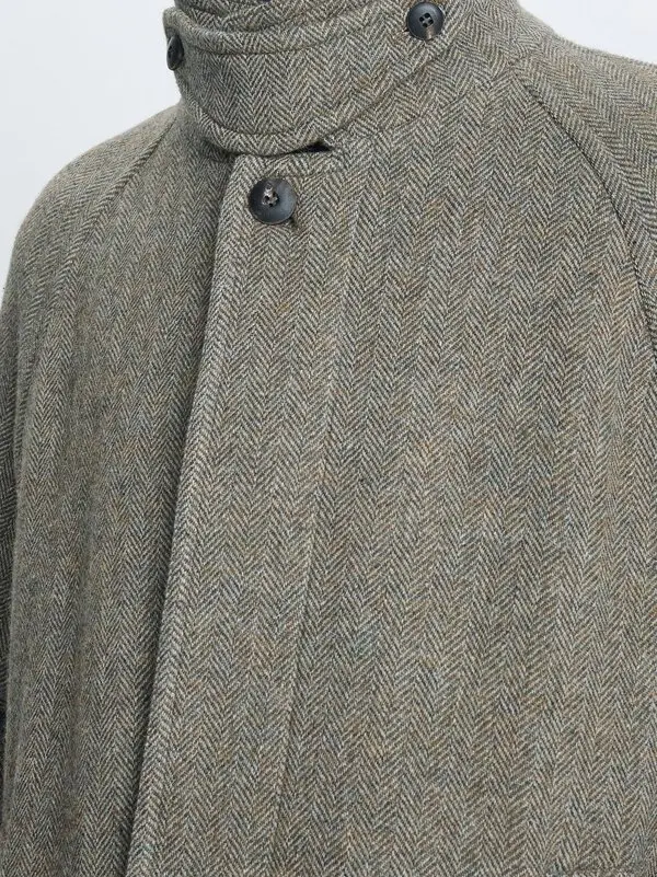TONYWACK Singlebreasted Wool Coat With A Herringbone Pattern - Brown