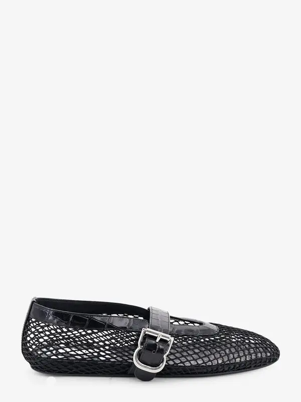 Alaïa Flat Leather Ballerinas With Crocodile Effect - Black