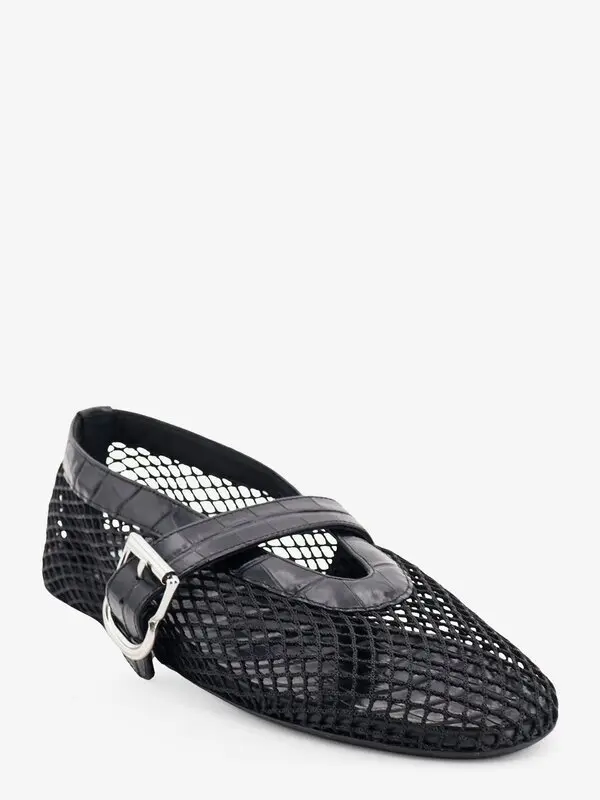 Alaïa Flat Leather Ballerinas With Crocodile Effect - Black