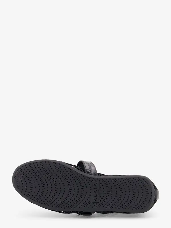 Alaïa Flat Leather Ballerinas With Crocodile Effect - Black