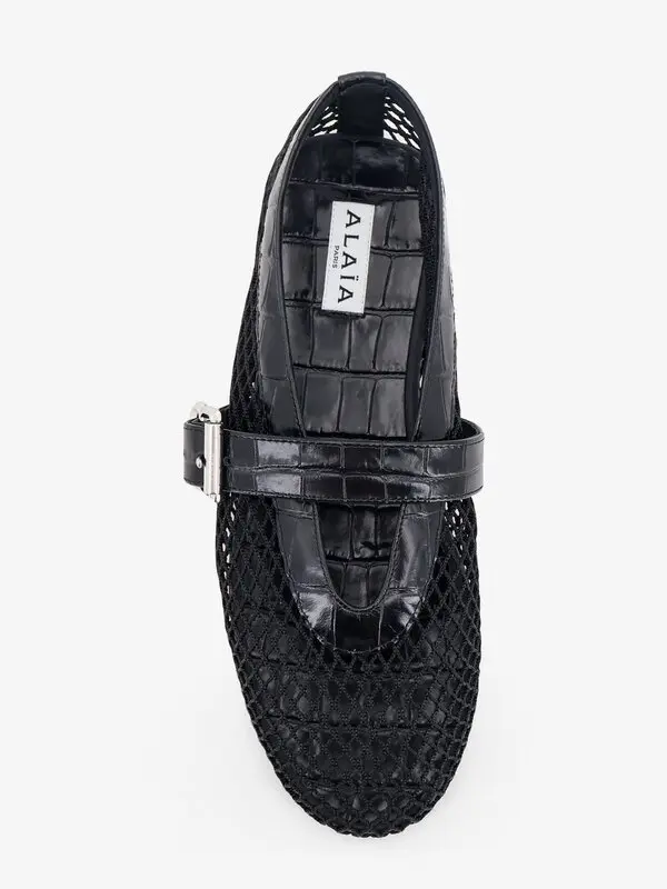 Alaïa Flat Leather Ballerinas With Crocodile Effect - Black