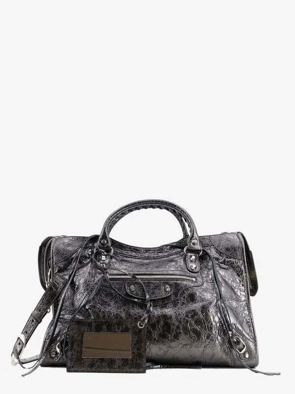 Balenciaga Le City Medium Metallic Leather Handbag - Grey