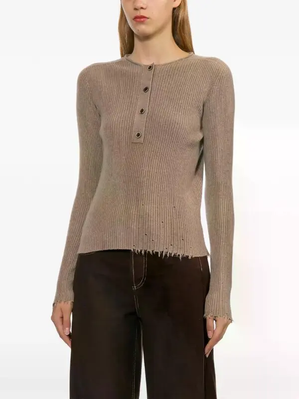 UMA WANG Ribbed-knit Distressed Top