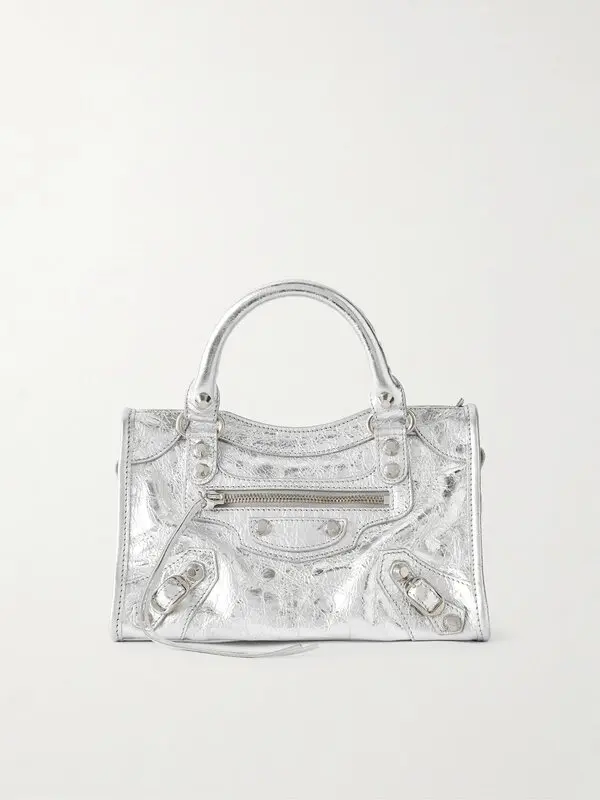 Balenciaga Le City Mini Metallic Leather Shoulder Bag - Silver