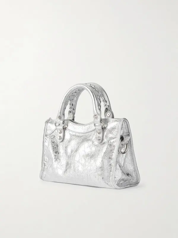 Balenciaga Le City Mini Metallic Leather Shoulder Bag - Silver
