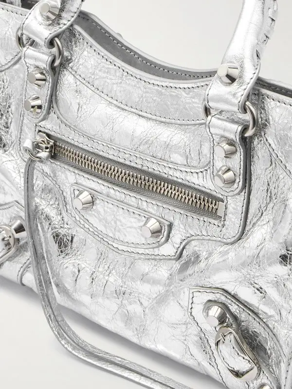 Balenciaga Le City Mini Metallic Leather Shoulder Bag - Silver