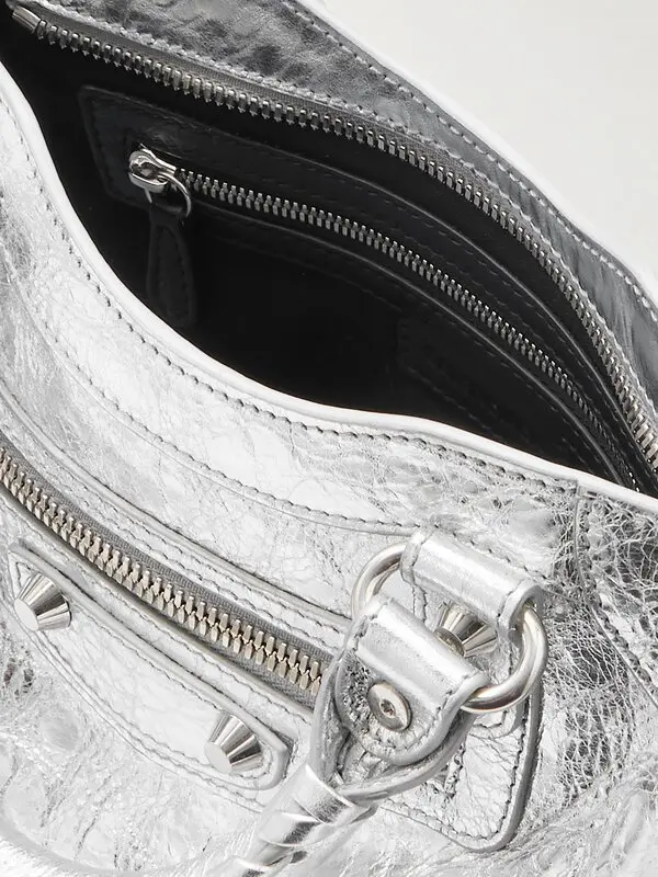 Balenciaga Le City Mini Metallic Leather Shoulder Bag - Silver