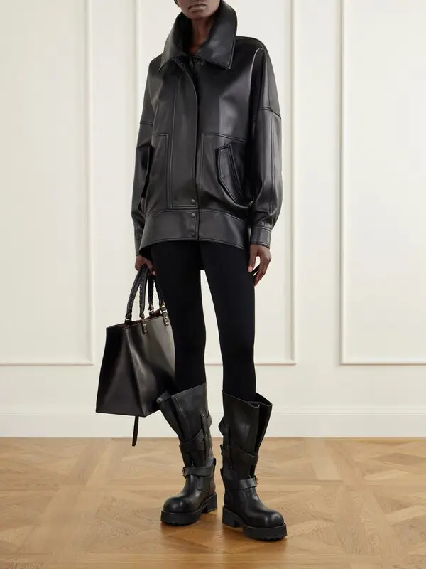 Balenciaga Oversized Paneled Leather Biker Jacket